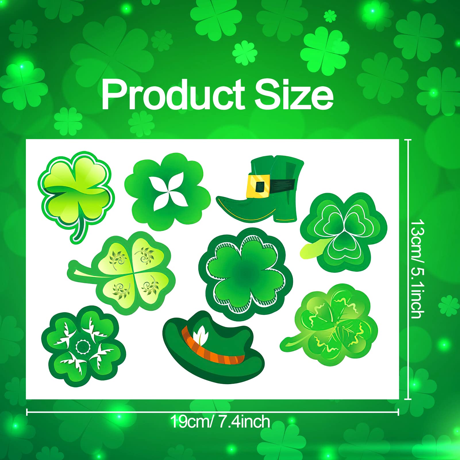 Qpout 216pcs St.Patrick's Day Stickers, Green Shamrock Four-leaf Clover Leprechaun Hat Self-Adhesive Stickers, for St. Patrick's Day Party Favor Cards Envelopes Scrapbooking Presents Labels Decoration