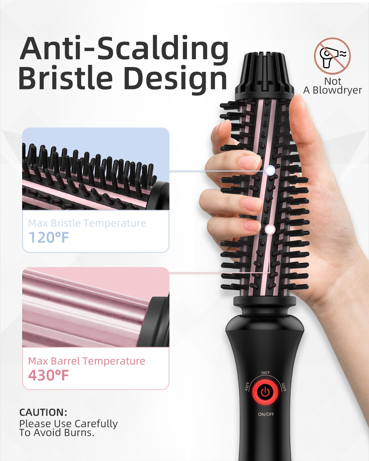 Curling Iron Brush 1 Inch, Heated Styling Round Brush Curling Iron Travel Dual Voltage，3 Temps Anti-Scald Hot Curling Brush Culer for Short Hair