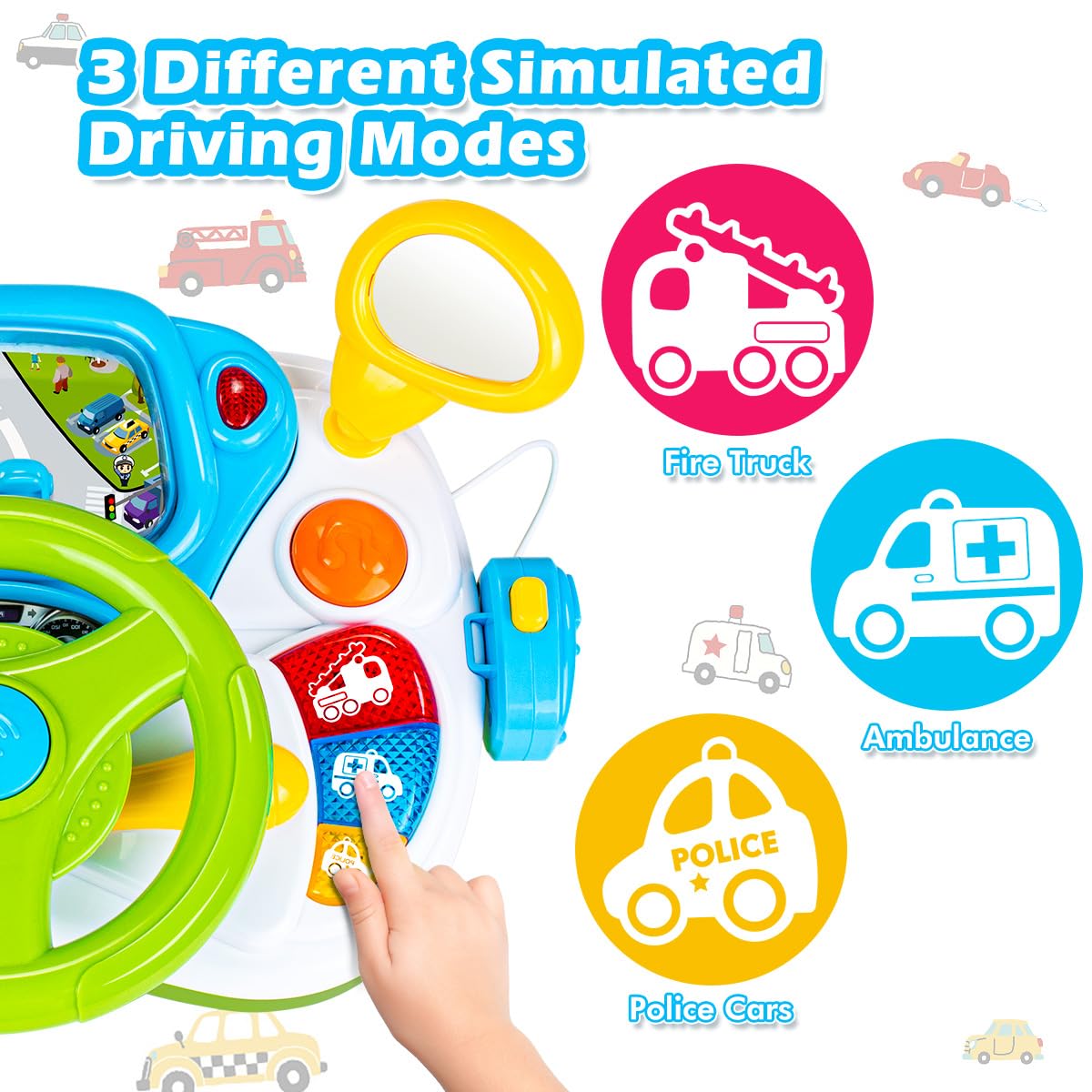 AMOSTING Steering Wheel Toys for Toddler Boys Girls, Interactive & Learning Baby Car Seat Toys for Infant Preschool Kids