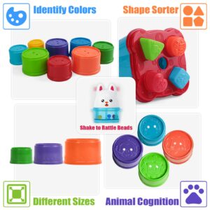 OWNONE 1 Baby Stacking Cups, Nesting Cups for Toddlers 1-3, 15Pcs Colorful Building Cups for Infants