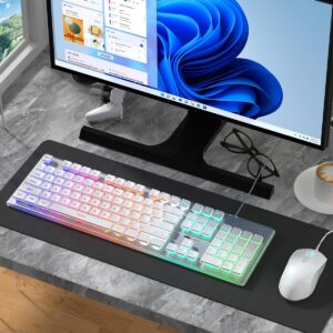 Camiysn Gaming Keyboard, Wired Keyboard with RGB Backlit, Full Size Keyboard with White&Pink Mixed Color Keycaps, Keyboard with 26 Keys Anti-ghosting for Computer/PC/Laptop/Mac/Windows/Office