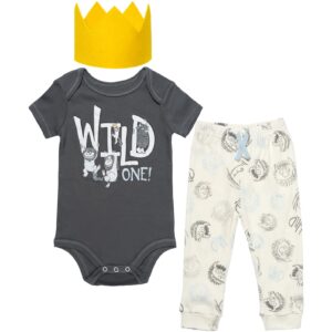 warner bros. where the wild things are baby boys bodysuit & pants & hat gray/yellow/white 12 months