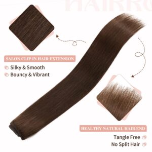 Hairro 100% Real Human Hair Clip in Extensions 8 Inch Short #4 Medium Brown 45g Thin 8 Pcs 18 Clips Straight Clip on Human Hairpieces for Women