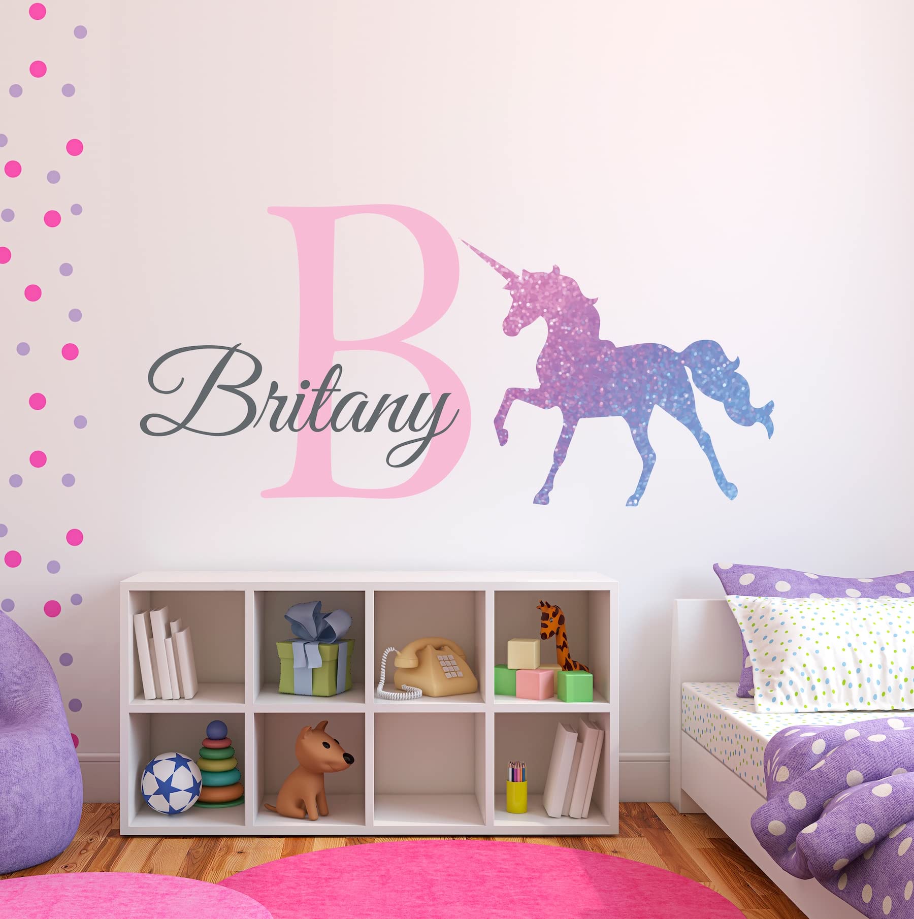 Unicorn Name Wall Decal Custom Art Decor Sparkle Sticker Girl Room Personalized Glitter