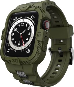 gelishi bands compatible for apple watch band 41mm 40mm 38mm, men sport rugged band with protective case for watch series 9 8 7/series 6 se 5 4 3, army green