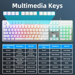 Camiysn Gaming Keyboard, Wired Keyboard with RGB Backlit, Full Size Keyboard with White&Pink Mixed Color Keycaps, Keyboard with 26 Keys Anti-ghosting for Computer/PC/Laptop/Mac/Windows/Office