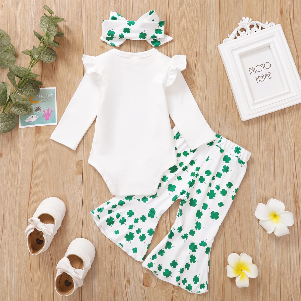 Shalofer Baby St Patricks Day Outfit Girl Newborn My First St Patrick's Day Bodysuit(Green-Flare pants,0-3 Months)