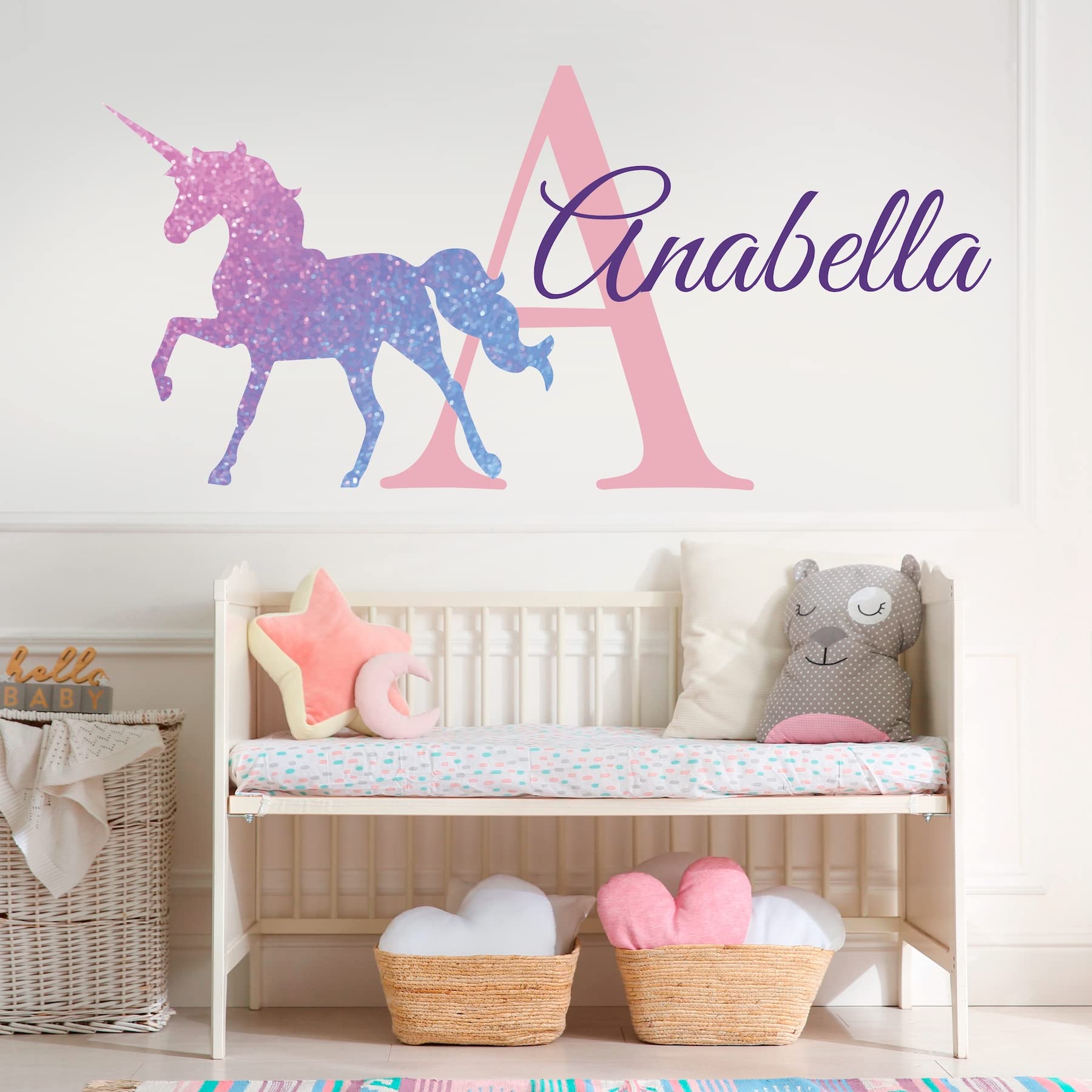 Unicorn Name Wall Decal Custom Art Decor Sparkle Sticker Girl Room Personalized Glitter