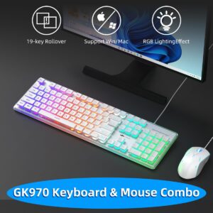 Camiysn Gaming Keyboard, Wired Keyboard with RGB Backlit, Full Size Keyboard with White&Pink Mixed Color Keycaps, Keyboard with 26 Keys Anti-ghosting for Computer/PC/Laptop/Mac/Windows/Office