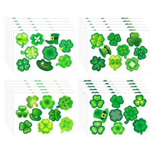 Qpout 216pcs St.Patrick's Day Stickers, Green Shamrock Four-leaf Clover Leprechaun Hat Self-Adhesive Stickers, for St. Patrick's Day Party Favor Cards Envelopes Scrapbooking Presents Labels Decoration