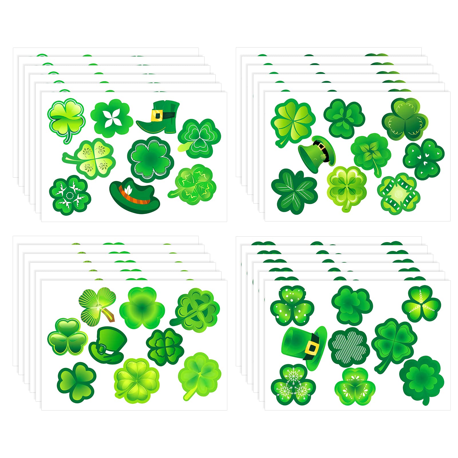 Qpout 216pcs St.Patrick's Day Stickers, Green Shamrock Four-leaf Clover Leprechaun Hat Self-Adhesive Stickers, for St. Patrick's Day Party Favor Cards Envelopes Scrapbooking Presents Labels Decoration