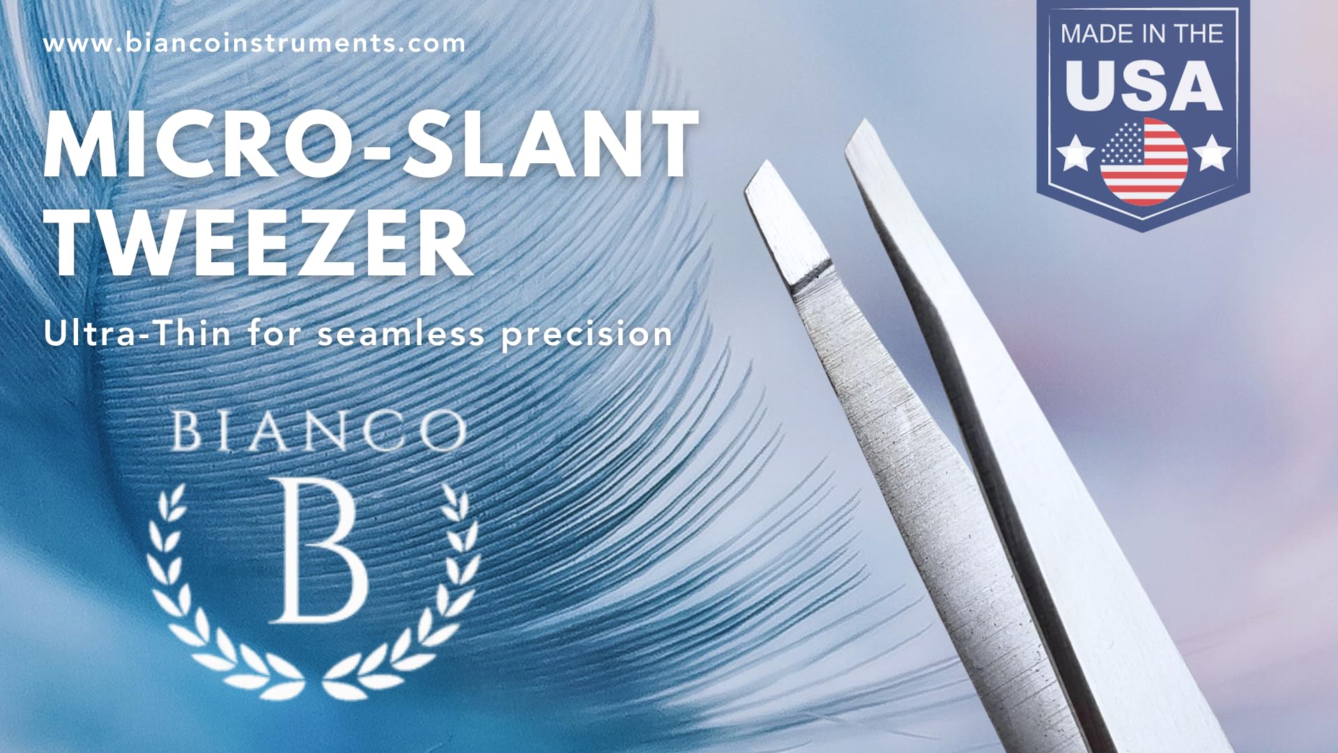 Bianco Instruments Slant and Micro Slant Tweezer Bundle - Made in USA Stainless Steel - Expertly Honed for a Professional Grip on Even the Most Stubborn Hairs - 2mm and 3.5mm Tips