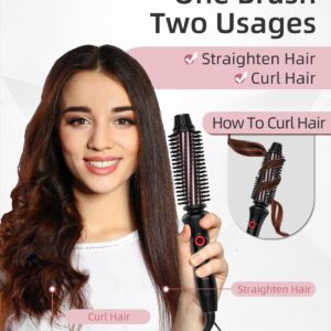 Curling Iron Brush 1 Inch, Heated Styling Round Brush Curling Iron Travel Dual Voltage，3 Temps Anti-Scald Hot Curling Brush Culer for Short Hair