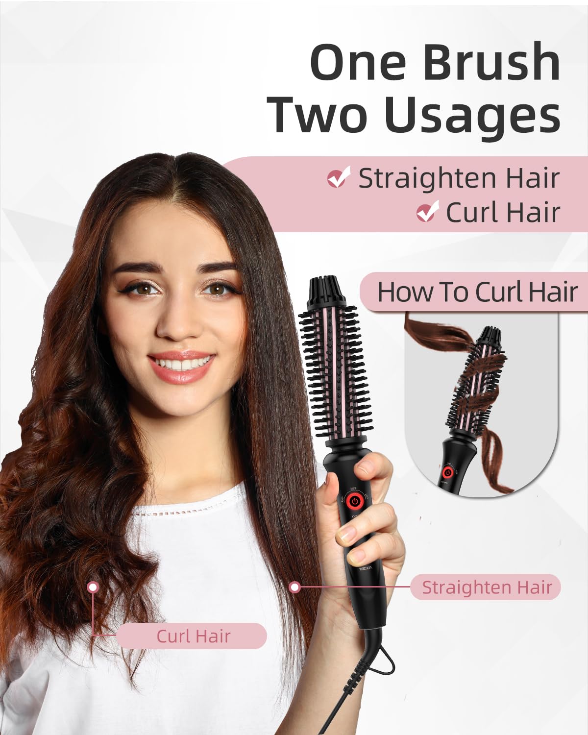 Curling Iron Brush 1 Inch, Heated Styling Round Brush Curling Iron Travel Dual Voltage，3 Temps Anti-Scald Hot Curling Brush Culer for Short Hair