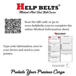 General Medical Alert Help Belt 6” Child Size Medical Alert Seat Belt Cover with Inside Pocket, Medical Form and Online Fillable Forms (Cloud)…