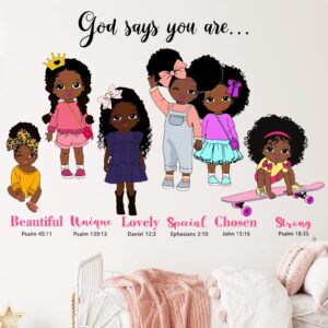 mfault black girls god says you are beautiful inspirational wall decals stickers, religious quote nursery decorations african american bedroom art, motivational afro toddler kids baby room decor