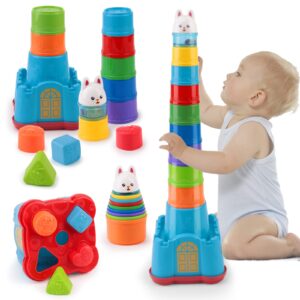 ownone 1 baby stacking cups, nesting cups for toddlers 1-3, 15pcs colorful building cups for infants