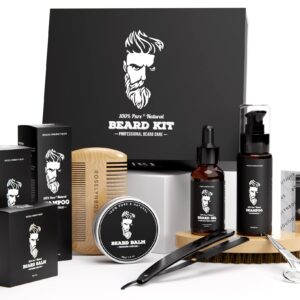 Beard Kit Brush Comb Scissors with Storage Bag Beard Growth Care Gifts for Men (Grooming Set)