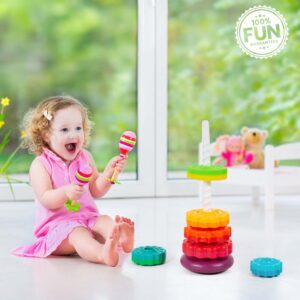 Ollie & Olive learn & play Spinning Toy Rainbow Spinning Stacking Tower - Stacking Toy for Toddlers and Babies 12 Months+ - Fun Educational - Hand Eye Coordination - Learning Toy for Boys and Girls