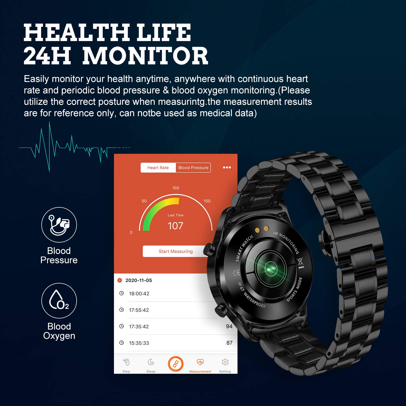 LIGE Smart Watch for Android iOS, Bluetooth Calls Voice Chat with Heart Rate Sleep Monitor Calorie Fitness Tracker, 1.3" Full Touch Screen Activity Tracker IP67 Waterproof Watch for Men (Black)