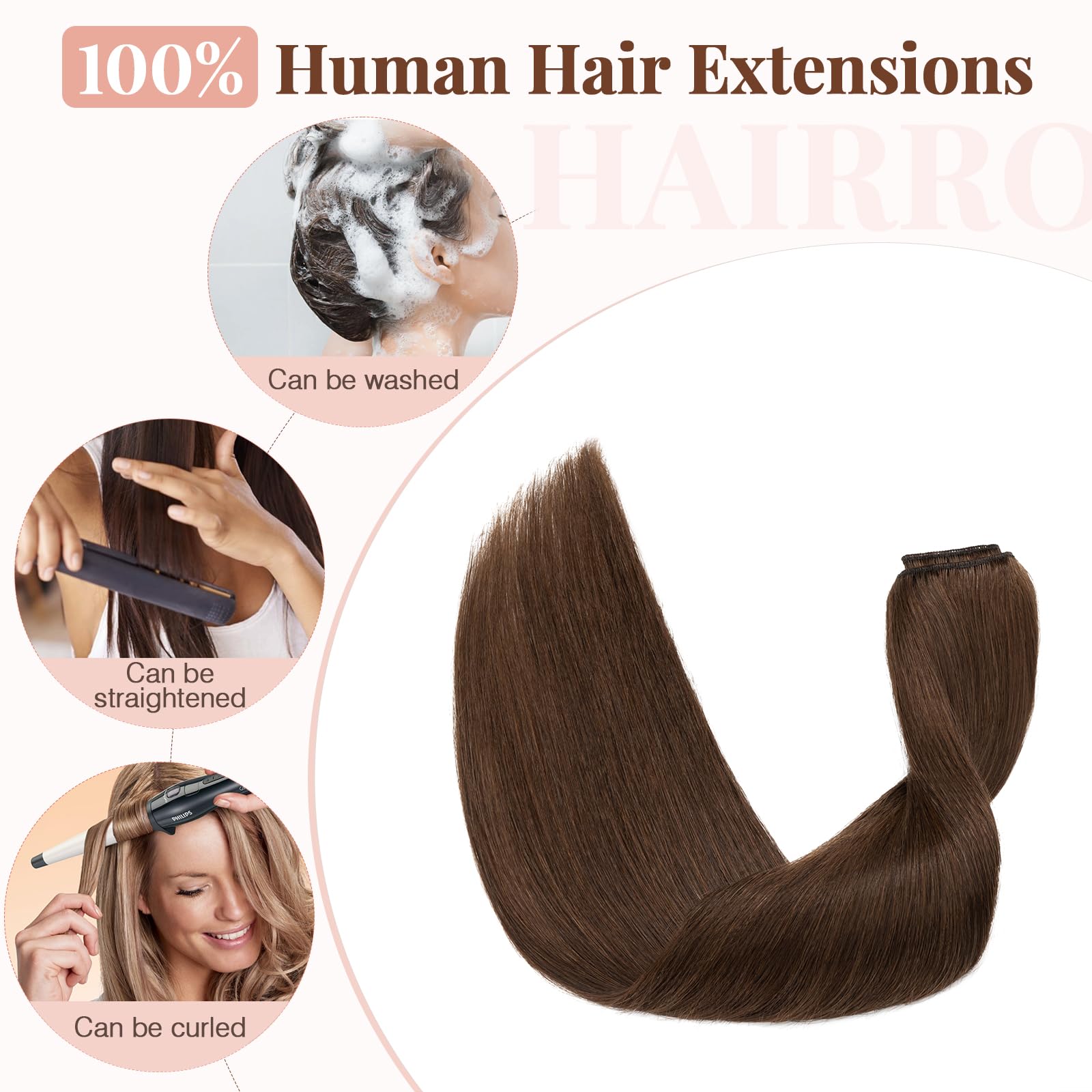 Hairro 100% Real Human Hair Clip in Extensions 8 Inch Short #4 Medium Brown 45g Thin 8 Pcs 18 Clips Straight Clip on Human Hairpieces for Women