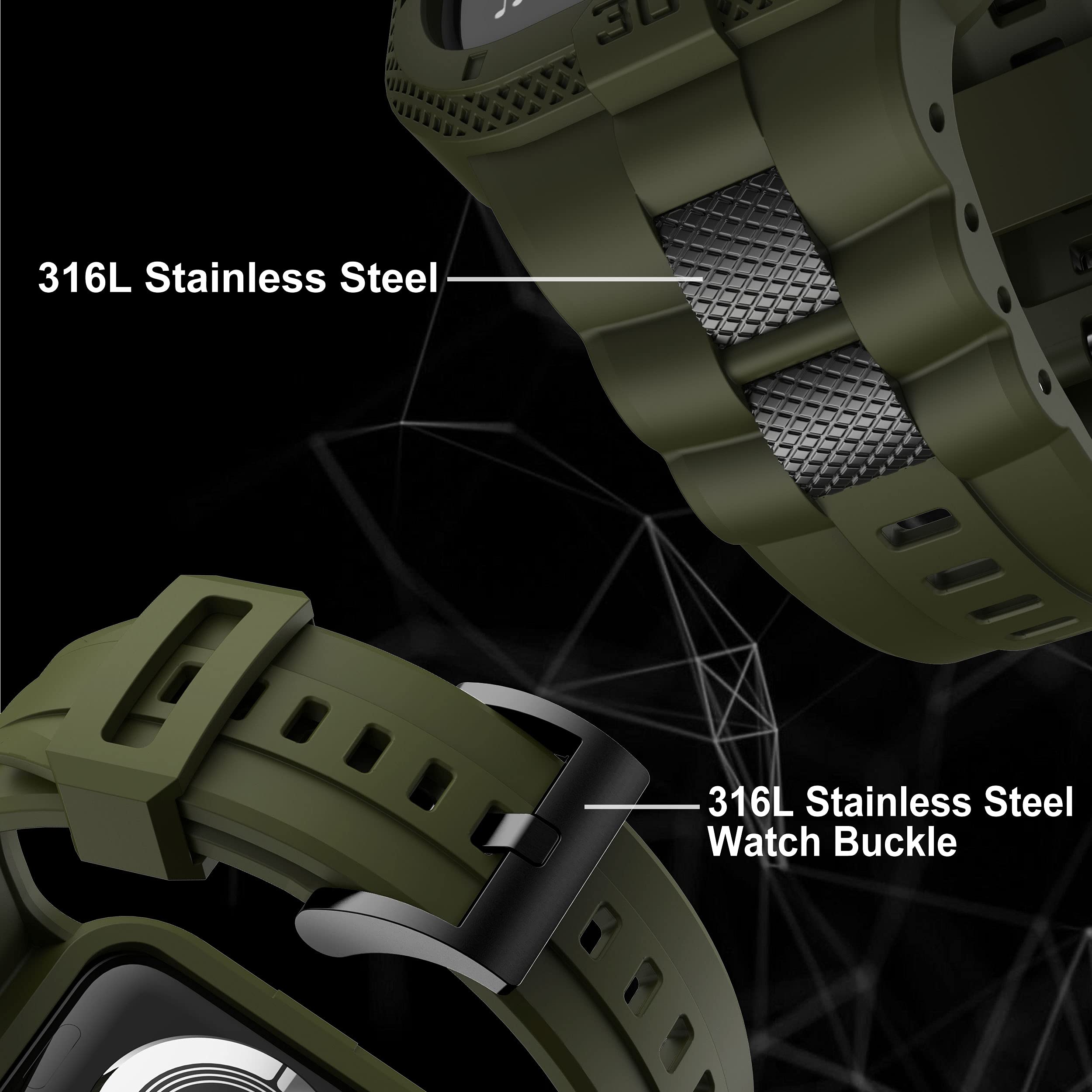 GELISHI Bands Compatible for Apple Watch Band 41mm 40mm 38mm, Men Sport Rugged Band with Protective Case for Watch Series 9 8 7/Series 6 SE 5 4 3, Army Green