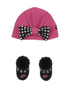 nike baby girls polka-dot bow hat & bootie socks 2 piece set (multi-color(nn0604-p5d), 0-6 months)