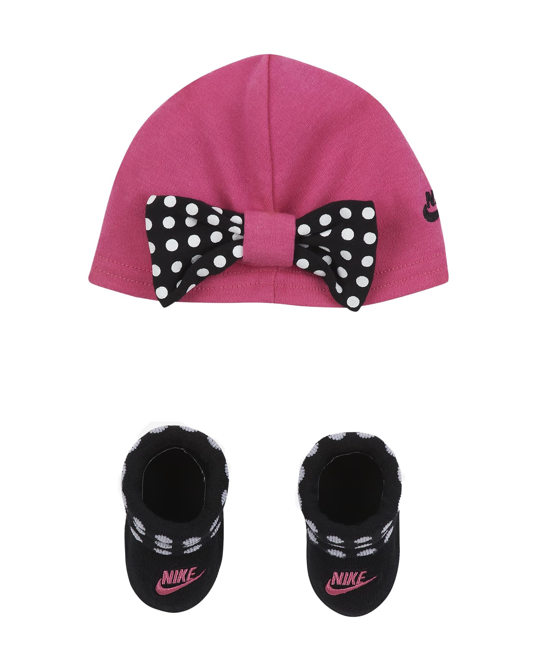 Nike Baby Girls Polka-Dot Bow Hat & Bootie Socks 2 Piece Set (Multi-Color(NN0604-P5D), 0-6 Months)