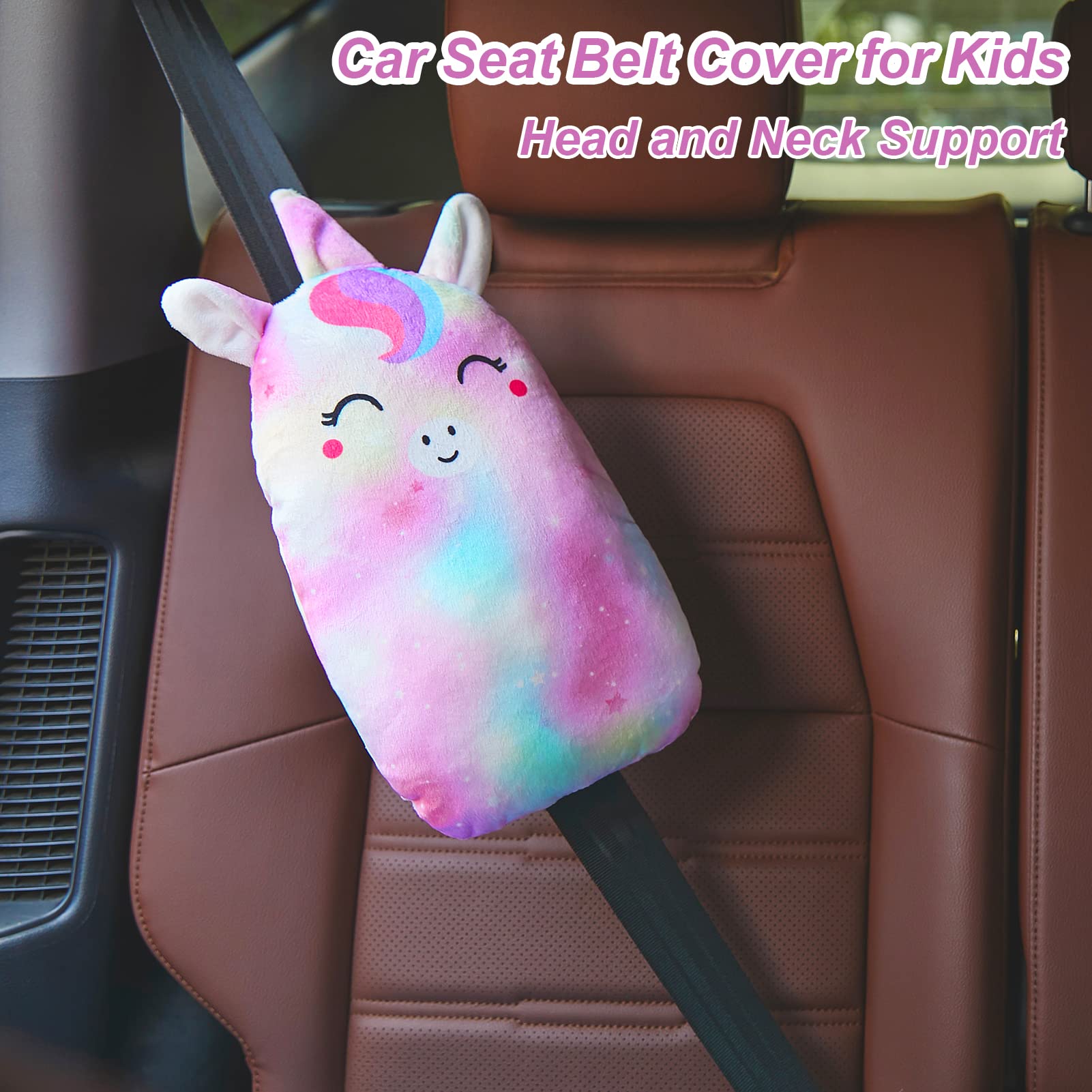 FIODAY Car Seat Belt Covers for Kids Unicorn Seat Belt Pillow Soft Seat Belt Cushion Adjust Seat Strap Pillow Head Neck Support for Children Baby Boys Girls Travel