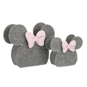 disney minnie mouse shaped grey and pink 2 piece felt nursery storage caddy - 1 large, 1 small