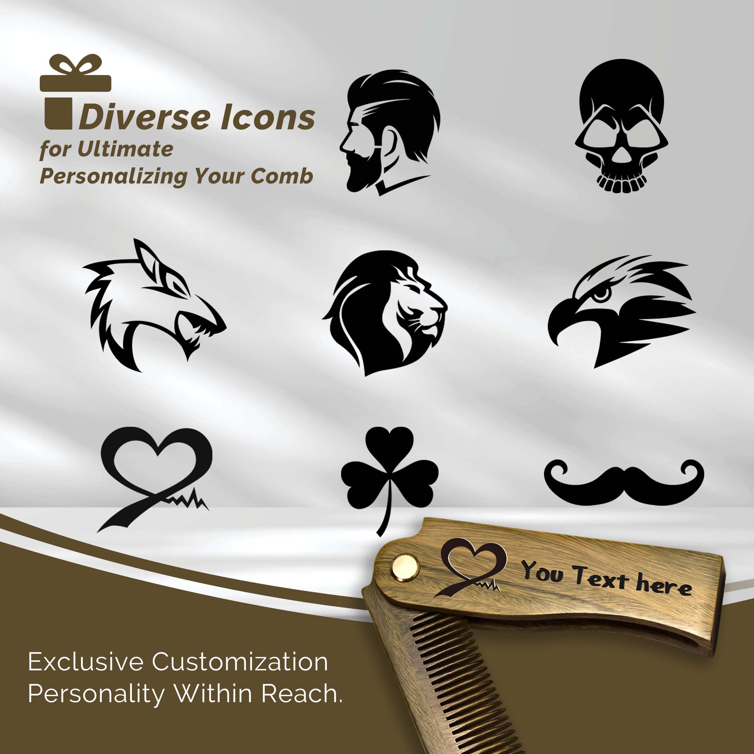 Personalized Wooden Beard Comb for Men, Custom Folding Pocket Comb for Moustache Beard & Hair Sandalwood Combs