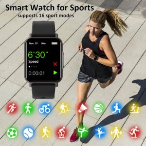 Hongmed Smart Watch, 1.69"(43mm) Fitness Watch with Temperature Blood Pressure Oxygen Monitor for Android Phones and iPhone Compatible, Waterproof Activity Tracker for Men and Women Black