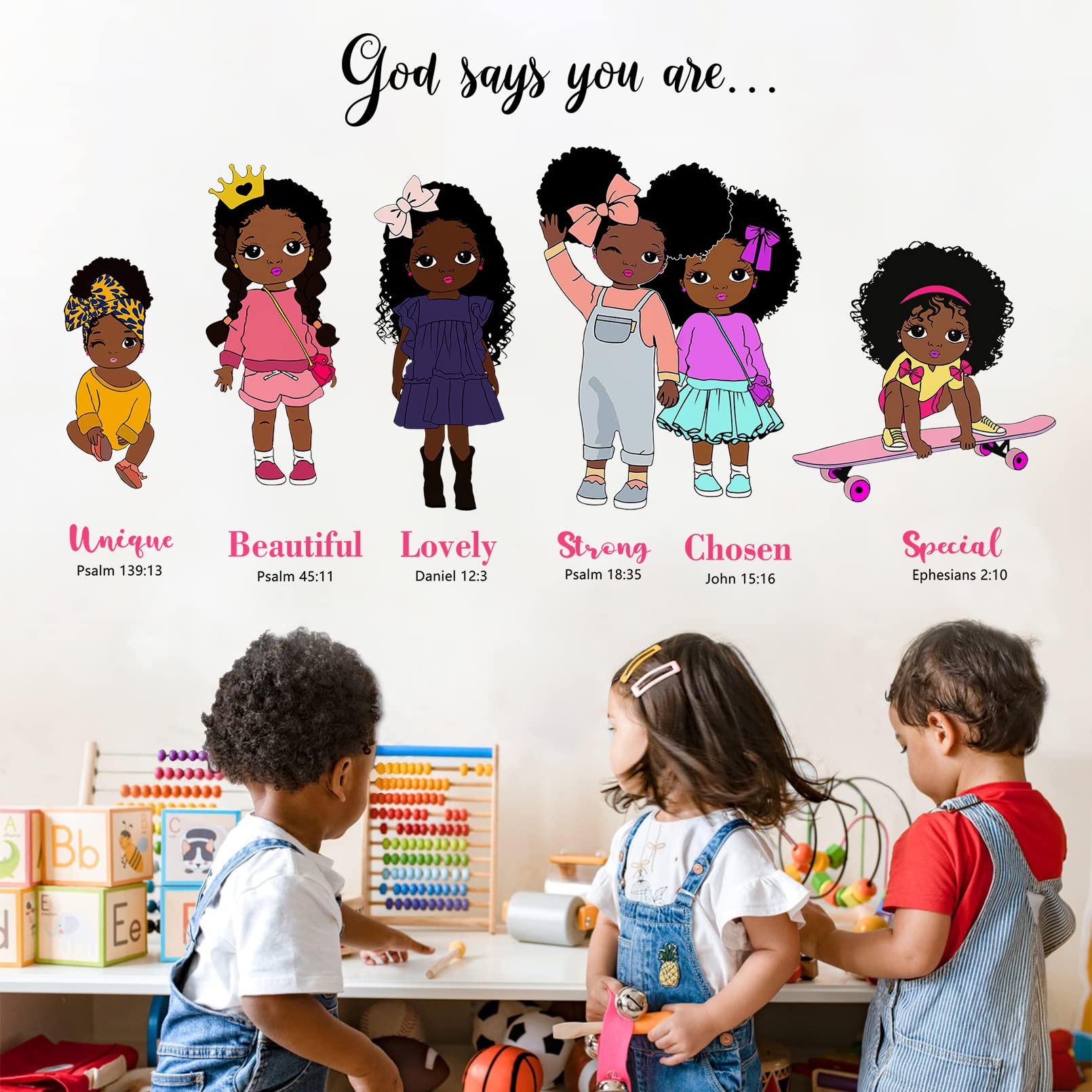 Mfault Black Girls God Says You are Beautiful Inspirational Wall Decals Stickers, Religious Quote Nursery Decorations African American Bedroom Art, Motivational Afro Toddler Kids Baby Room Decor