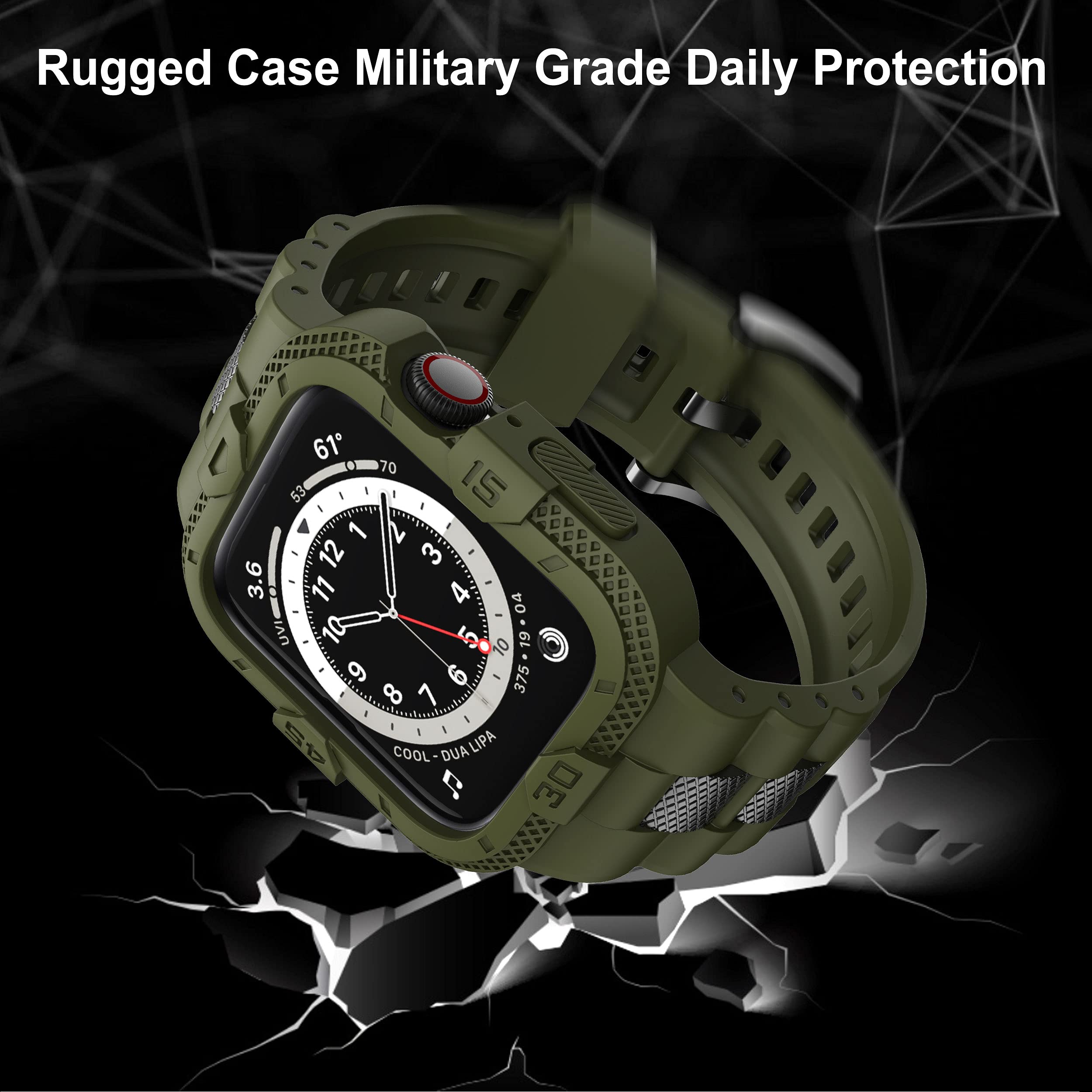 GELISHI Bands Compatible for Apple Watch Band 41mm 40mm 38mm, Men Sport Rugged Band with Protective Case for Watch Series 9 8 7/Series 6 SE 5 4 3, Army Green