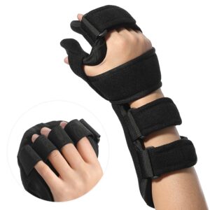 fanwer stroke resting hand splint - night immobilizer wrist finger brace for flexion contractures, functional 5 finger stabilizer wrap - for muscle atrophy rehab, arthritis, tendonitis (right)