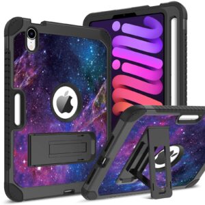 bentoben ipad mini 6 case, ipad mini 6th generation case 8.3 inch 2021, heavy duty rugged 3 layers shockproof kickstand protective tablet cover for ipad mini 6 (2021), space