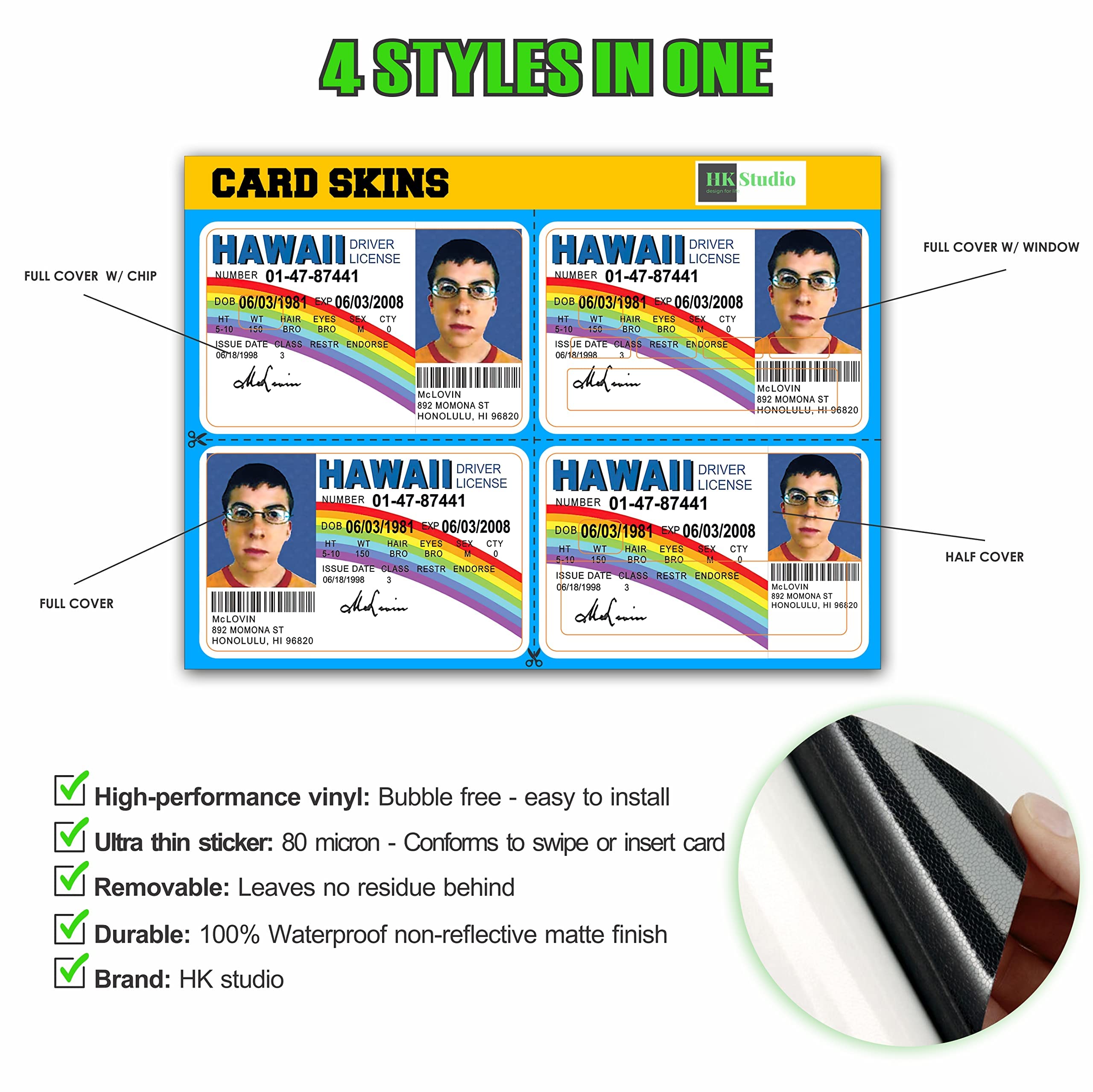 Debit Card Skin Cover Sticker - Driver License 4Pcs Credit Card Sticker Protecting & Personalizing Bank, EBT, Metro, Key Card - No Bubble, Slim, Waterproof, Removable