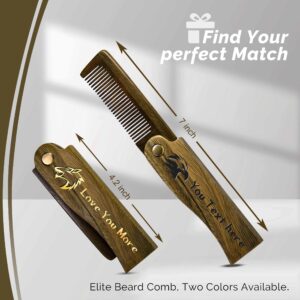 Personalized Wooden Beard Comb for Men, Custom Folding Pocket Comb for Moustache Beard & Hair Sandalwood Combs