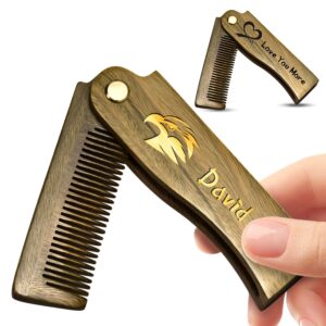 personalized wooden beard comb for men, custom folding pocket comb for moustache beard & hair sandalwood combs