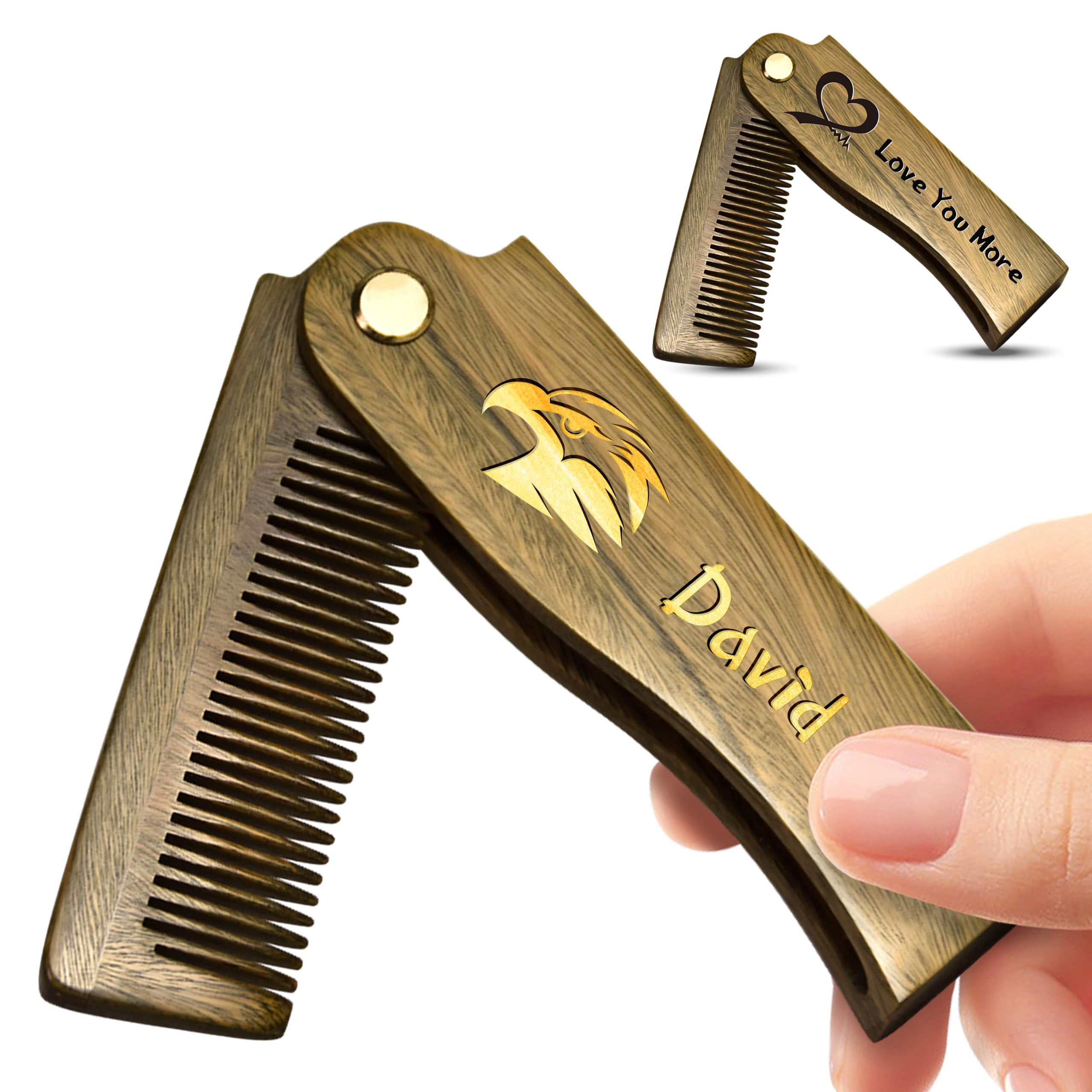 Personalized Wooden Beard Comb for Men, Custom Folding Pocket Comb for Moustache Beard & Hair Sandalwood Combs