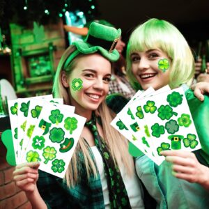 Qpout 216pcs St.Patrick's Day Stickers, Green Shamrock Four-leaf Clover Leprechaun Hat Self-Adhesive Stickers, for St. Patrick's Day Party Favor Cards Envelopes Scrapbooking Presents Labels Decoration