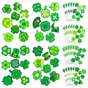 qpout 216pcs st.patrick's day stickers, green shamrock four-leaf clover leprechaun hat self-adhesive stickers, for st. patrick's day party favor cards envelopes scrapbooking presents labels decoration