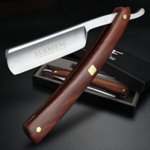 xuan feng zambian bloodwood folding razor high hardness carbon steel cutting throat straight blade, vintage wooden handle, haircut razor