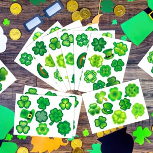 Qpout 216pcs St.Patrick's Day Stickers, Green Shamrock Four-leaf Clover Leprechaun Hat Self-Adhesive Stickers, for St. Patrick's Day Party Favor Cards Envelopes Scrapbooking Presents Labels Decoration