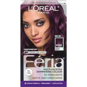 l'oreal paris feria midnight bold multi-faceted permanent hair dye, one-step hair color kit for dark hair, no bleach required, orchid glow