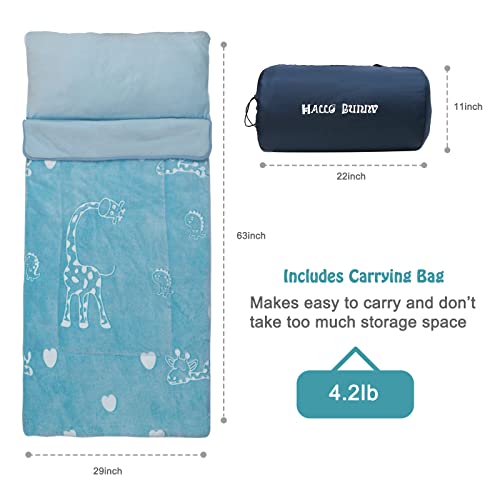 Kids Sleeping Bag for Boys, Glow in The Dark Slumber Bag, Sleeping Bag for Kids with Pillow, Soft Sleeping Bag for Toddler, Sleeping Bags for Girls Boys Daycare, Naps and Sleepovers,63" x 29"