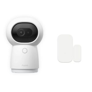 aqara 2k security indoor camera hub g3 plus door and window sensor, ai facial and gesture recognition, infrared remote control, 360° viewing angle via pan and tilt