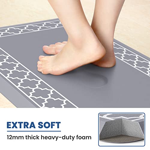 KitchenClouds Kitchen Mat Anti Fatigue, Cushioned Comfort Rugs 17.3"x 28" Grey Floor Mat Non-Slip, Waterproof Standing Desk Mat for Kitchen Floor, Home, Office, Laundry