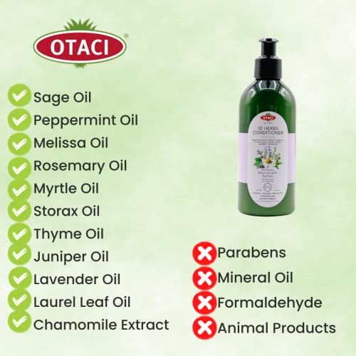 OTACI 10 Herbs Rejuvenate and Soften Conditioner for All Hair Types, Sage, Peppermint, Melissa, Rosemary, Myrtle, Storax, Thyme, Juniper, Lavender, Chamomile, No Paraben, No Alcohol Herbal Conditioner