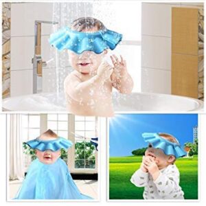 Baby Bathing Hat, Adjustable Shower Shampoo Cap, Shampoo Shower Bathing Protection Bath Cap Soft Adjustable Visor Hat for Toddler, Baby, Children (Blue)